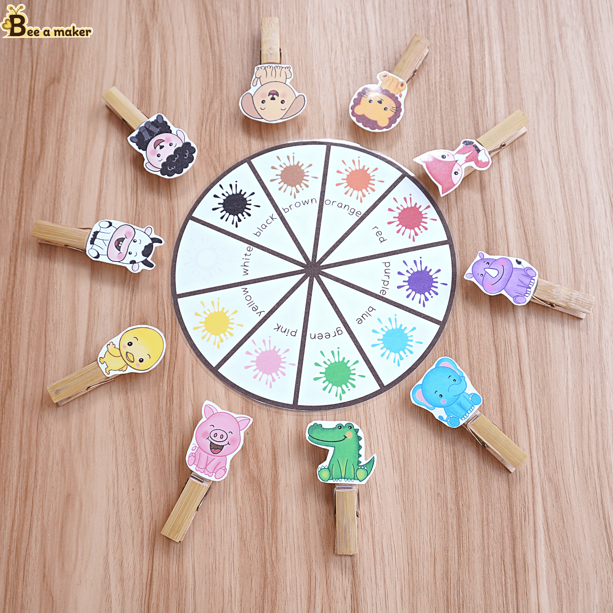 Animals Color Wheel Matching Game PDF - bee.a.maker