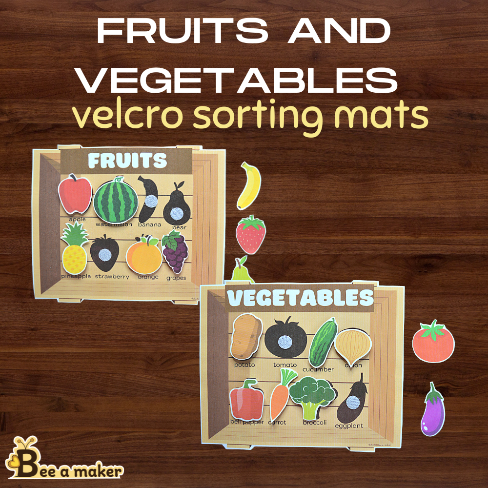 Fruits and vegetables sorting velcro mats for toddlers-pdf - bee.a.maker
